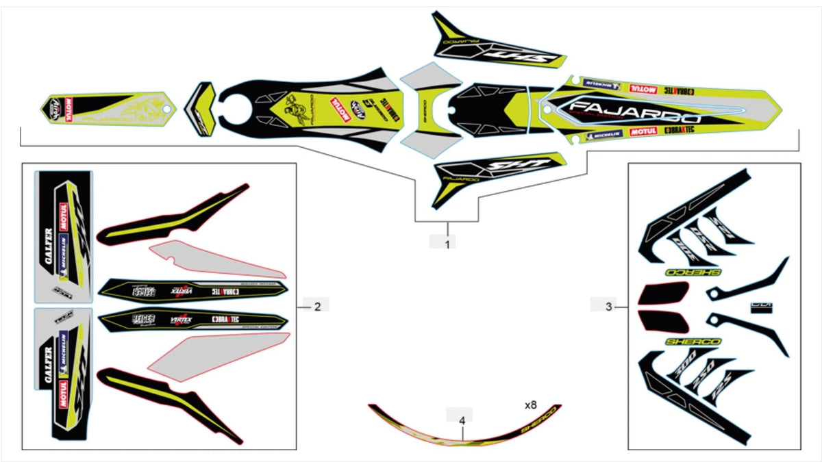 Sherco 2020 Fajardo Complete Decal Kit H8627 H8628 H8629 H8630 — Trials ...
